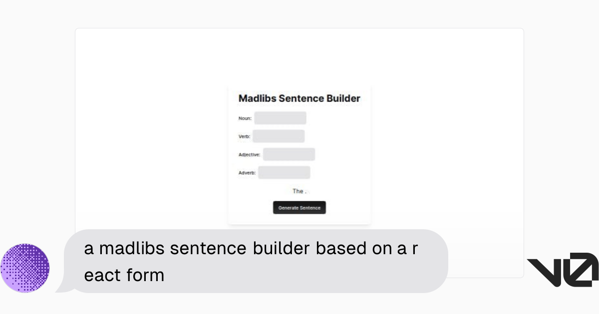 a madlibs sentence builder based on a react form | A shadcn/ui and v0 ...