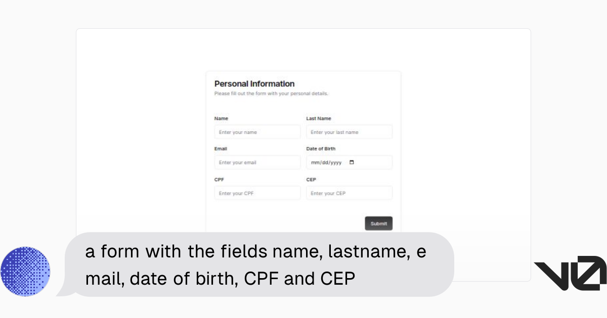 a form with the fields name, lastname, email, date of birth, CPF and ...