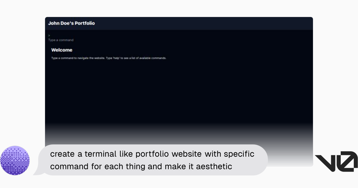 create a terminal like portfolio website with specific command for each ...