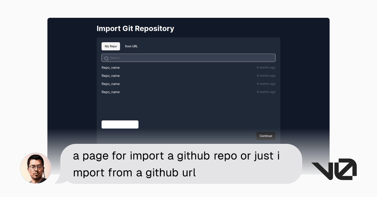 a page for import a github repo or just import from a github url | A shadcn/ui and v0 generation ...