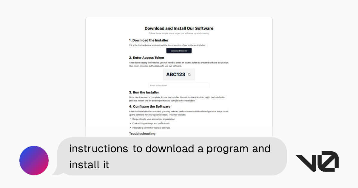 instructions to download a program and install it | A shadcn/ui and v0 generation - v0