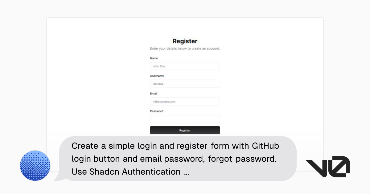 Create a simple login and register form with GitHub login button and email password, forgot ...