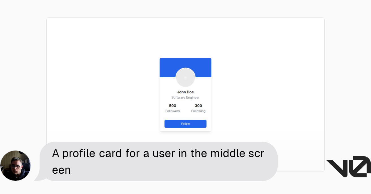 A profile card for a user in the middle screen | A shadcn/ui and v0 ...