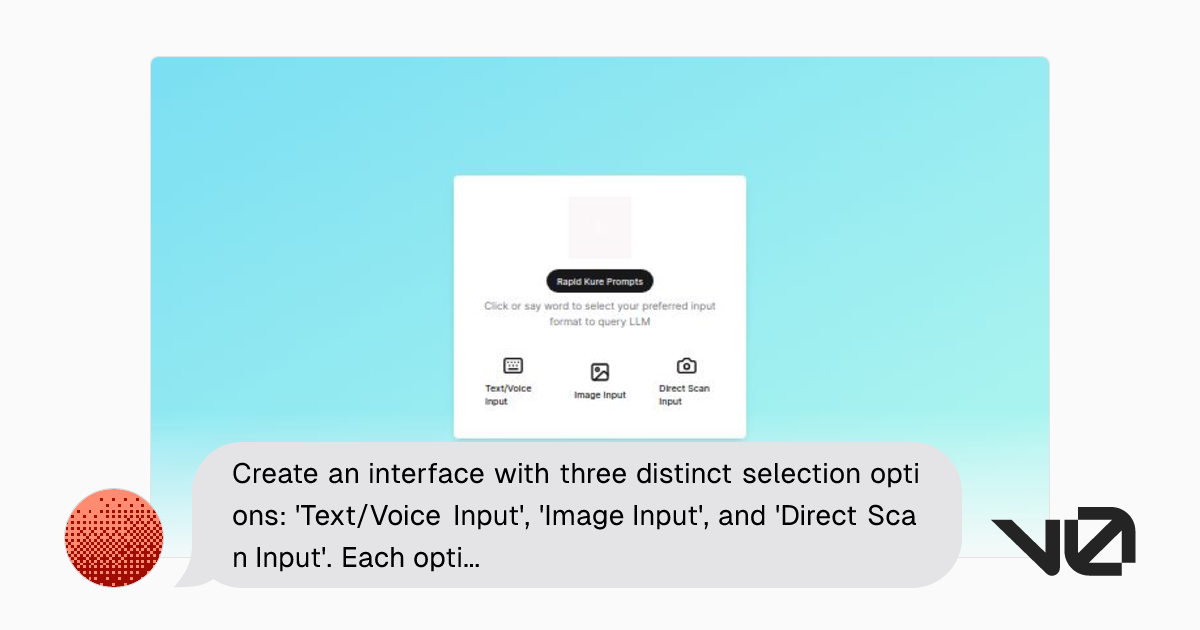 Create an interface with three distinct selection options: 'Text/Voice Input', 'Image Input ...