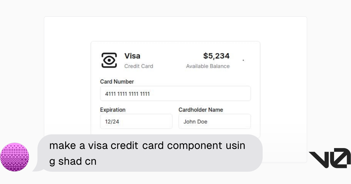 make a visa credit card component using shad cn | A shadcn/ui and v0 ...