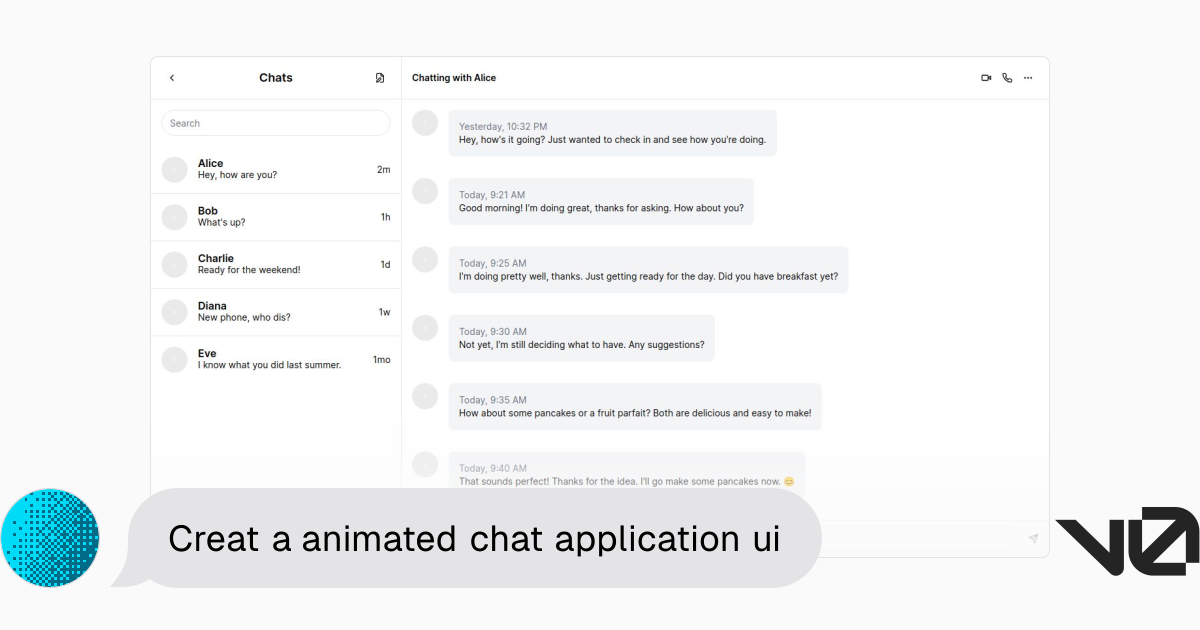 Creat a animated chat application ui | A shadcn/ui and v0 generation - v0