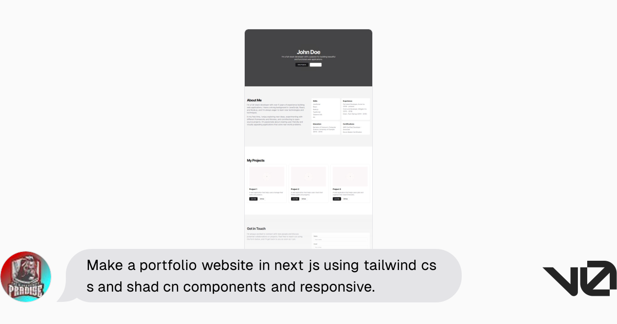 Make a portfolio website in next js using tailwind css and shad cn ...