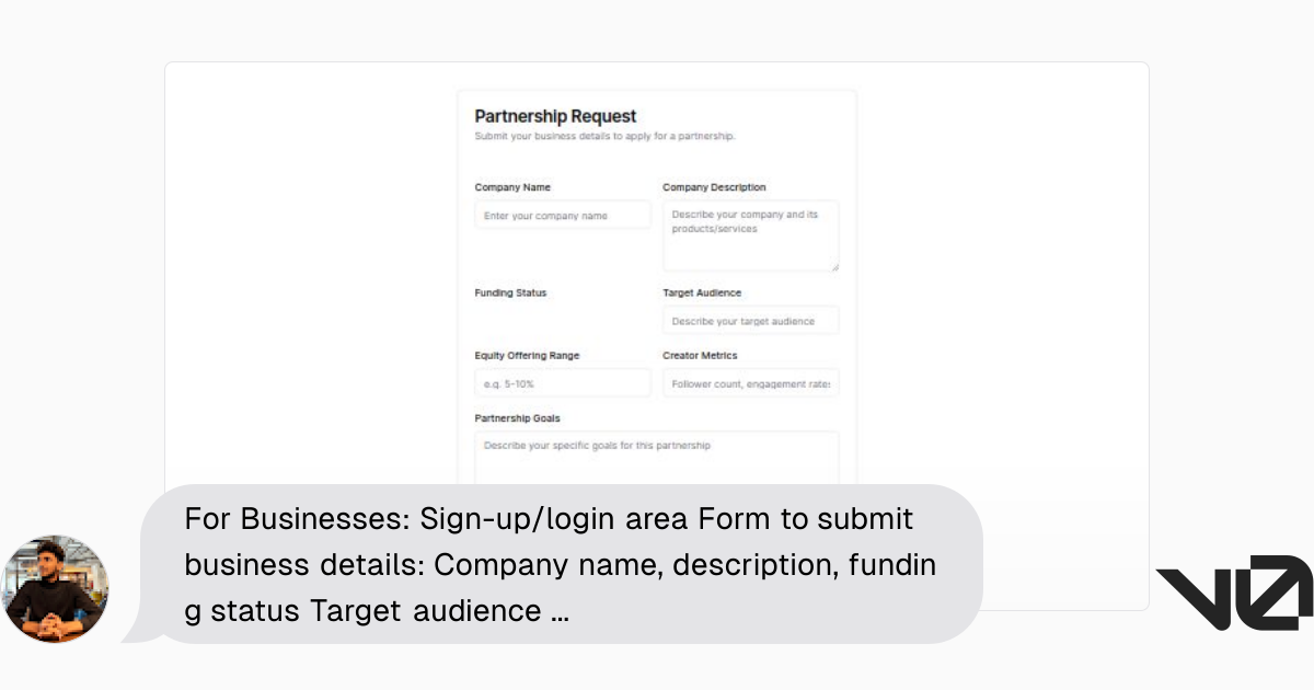 For Businesses: Sign-up/login area Form to submit business details ...