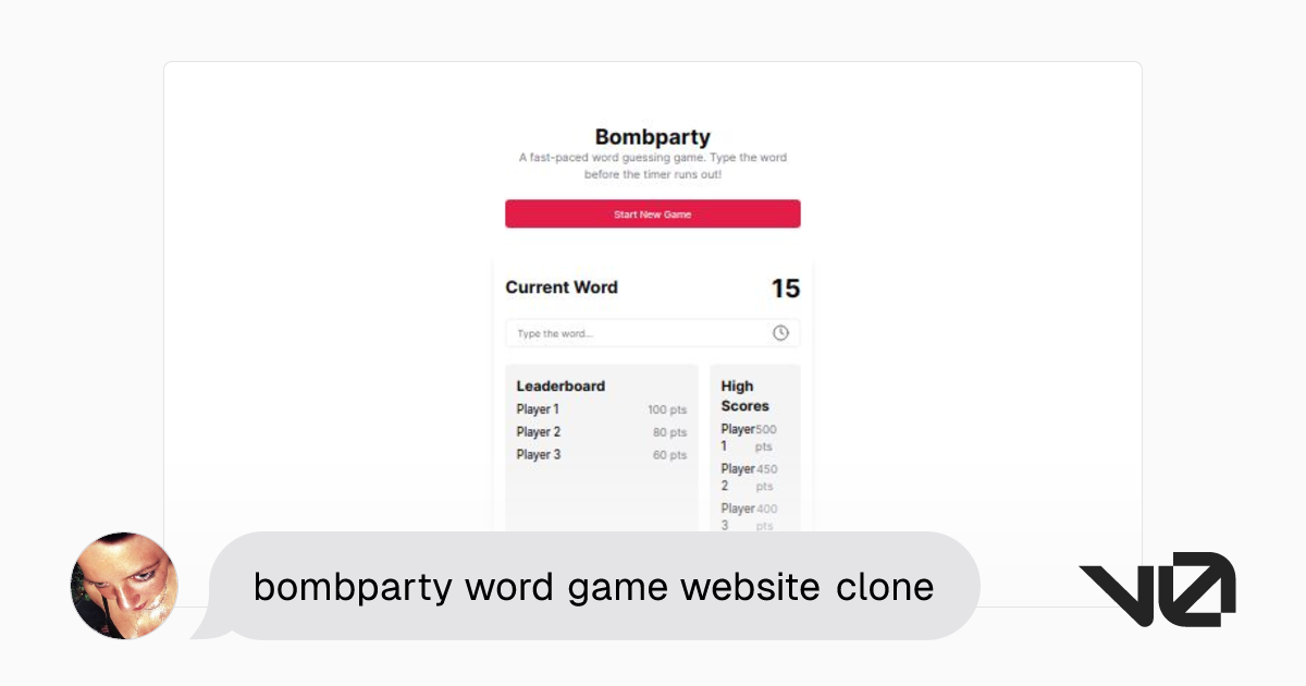 bombparty word game website clone | A shadcn/ui and v0 generation - v0