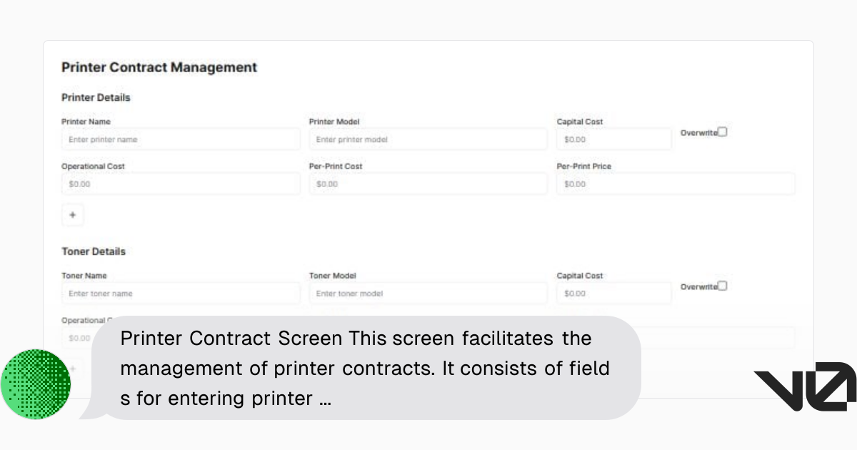 Printer Contract Screen This screen facilitates the management of ...