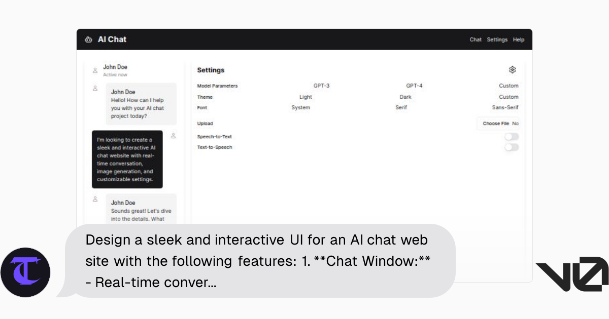 Design a sleek and interactive UI for an AI chat website with the ...