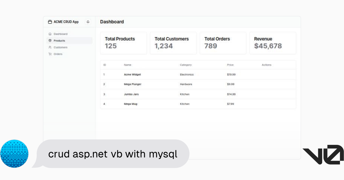 crud asp.net vb with mysql | A shadcn/ui and v0 generation - v0