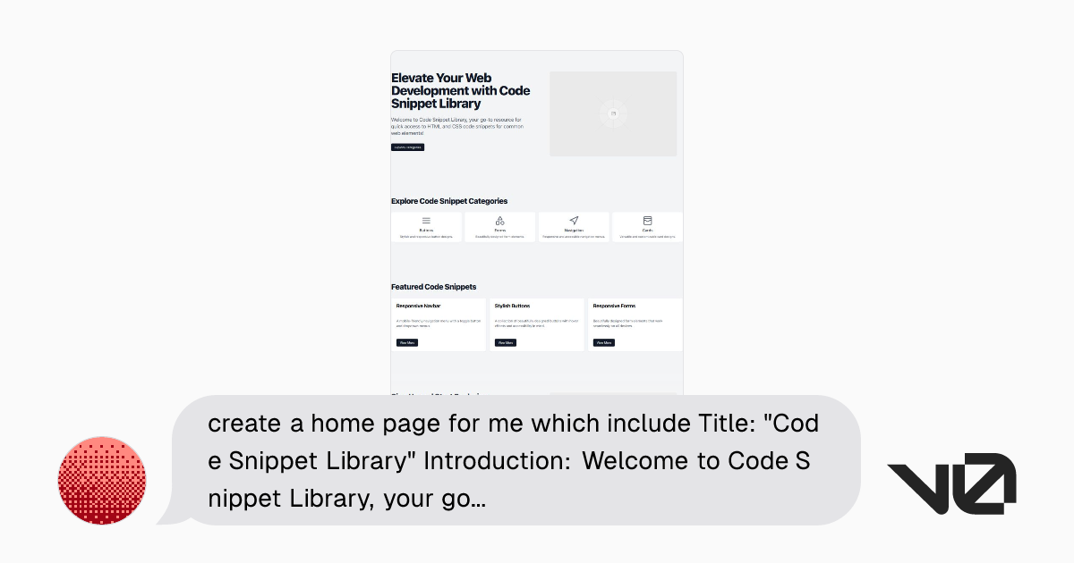 create a home page for me which include Title: "Code Snippet Library" Introduction: Welcome to ...