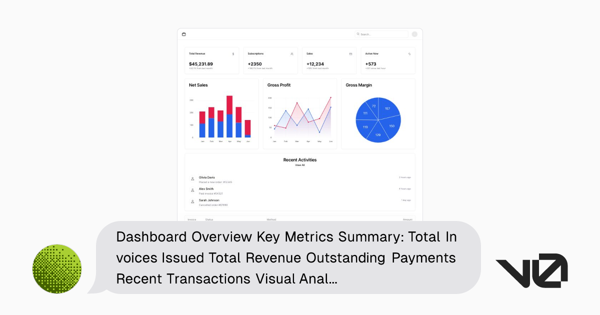 Dashboard Overview Key Metrics Summary: Total Invoices Issued Total Revenue Outstanding Payments ...