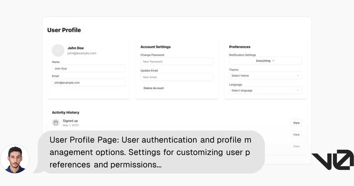 User Profile Page: User authentication and profile management options ...