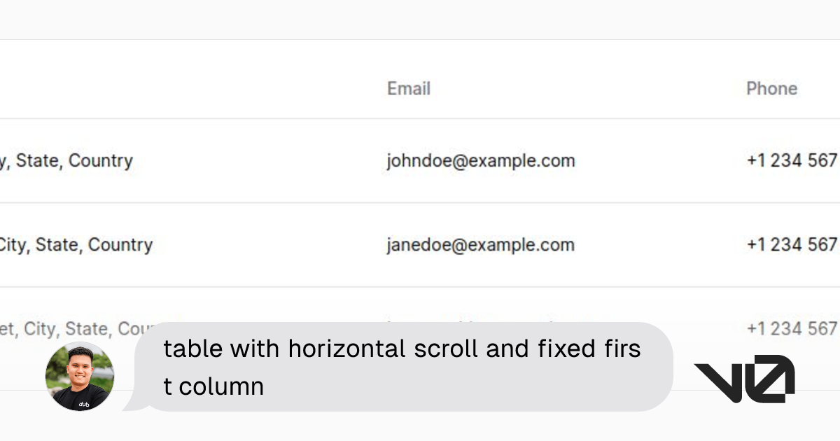 table with horizontal scroll and fixed first column | A shadcn/ui and v0 generation - v0