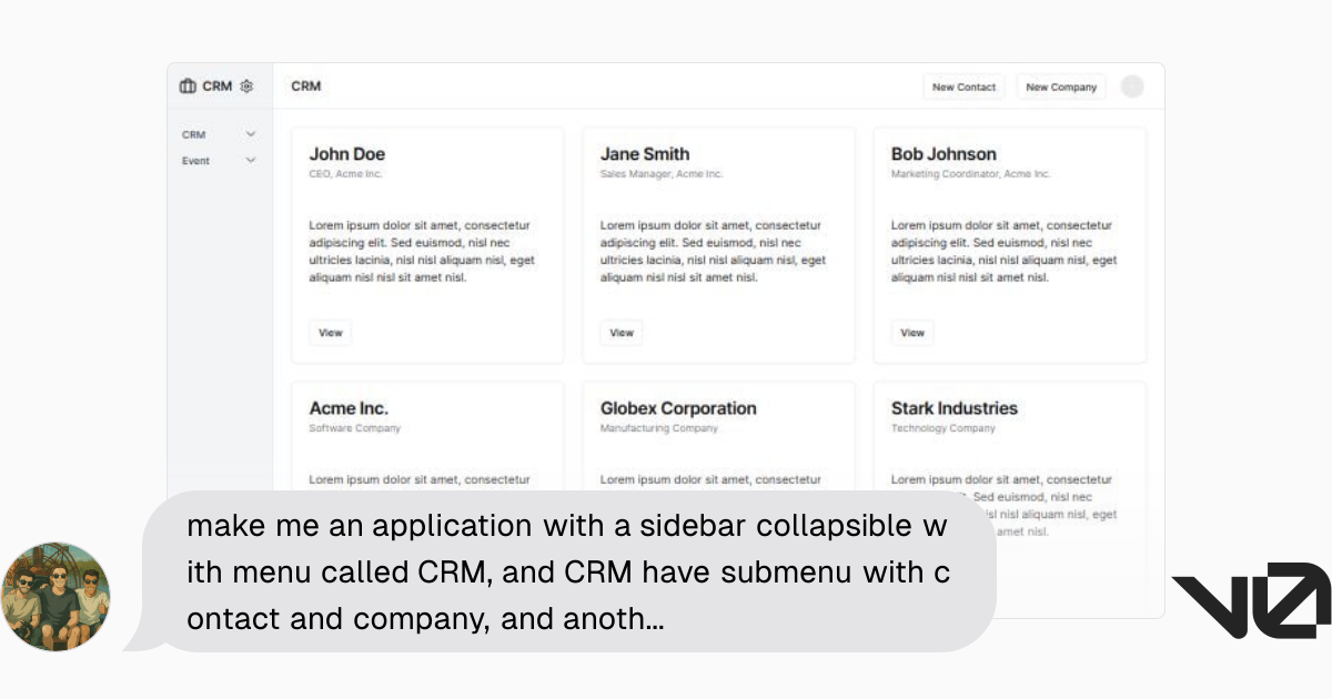 make me an application with a sidebar collapsible with menu called CRM ...