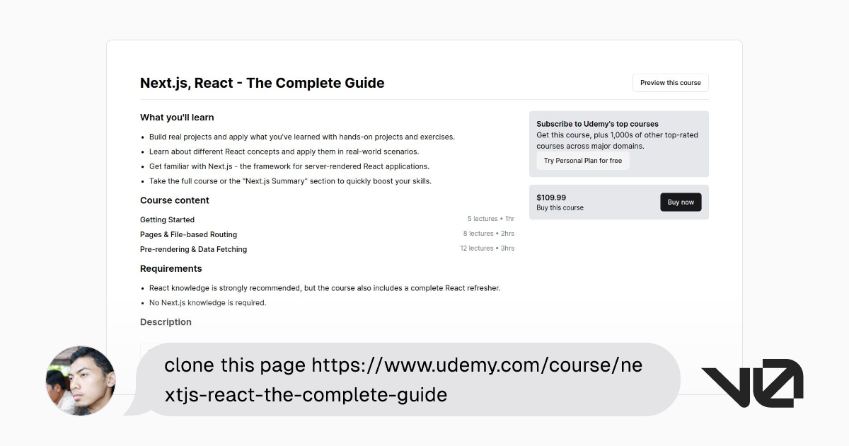 clone this page https://www.udemy.com/course/nextjs-react-the-complete-guide | A shadcn/ui and ...