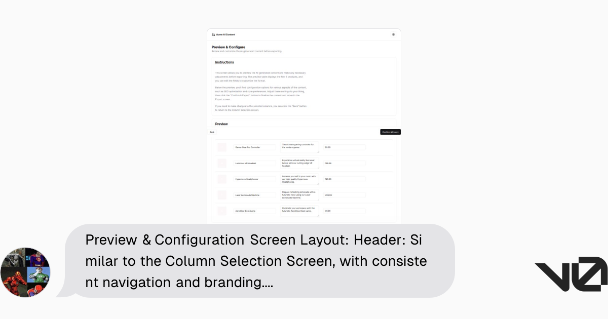 Preview & Configuration Screen Layout: Header: Similar to the Column ...