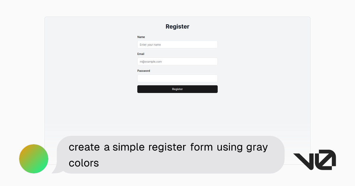 create a simple register form using gray colors | A shadcn/ui and v0 ...