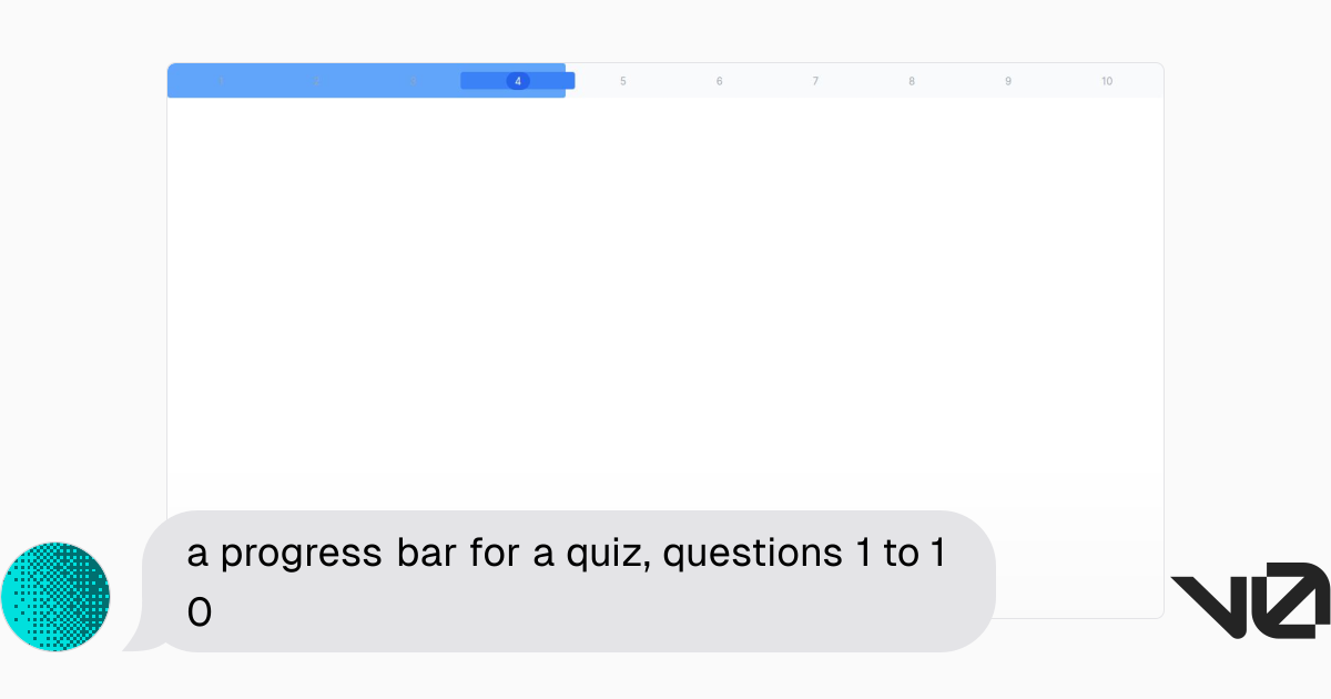 a progress bar for a quiz, questions 1 to 10 | A shadcn/ui and v0 ...