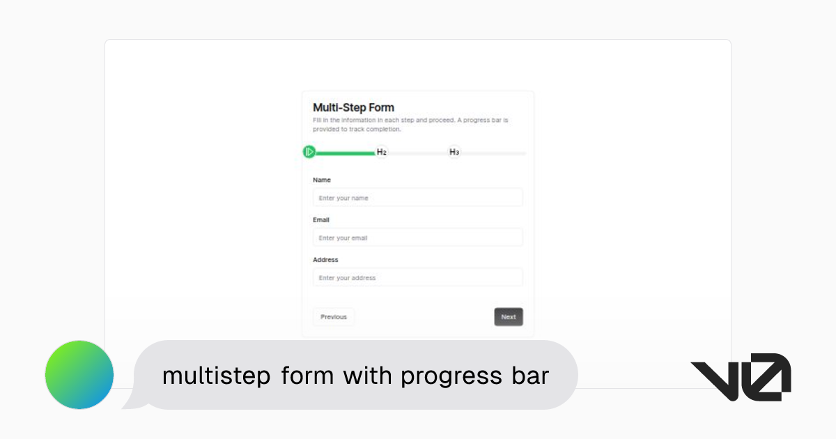 multistep form with progress bar | A shadcn/ui and v0 generation - v0