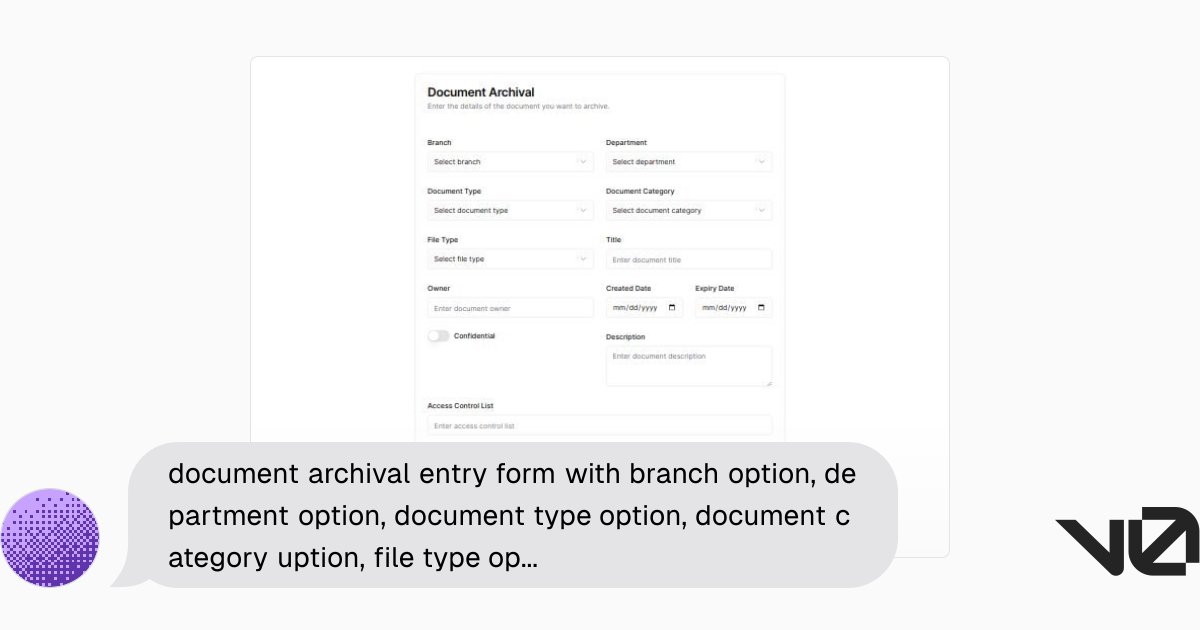 document archival entry form with branch option, department option ...