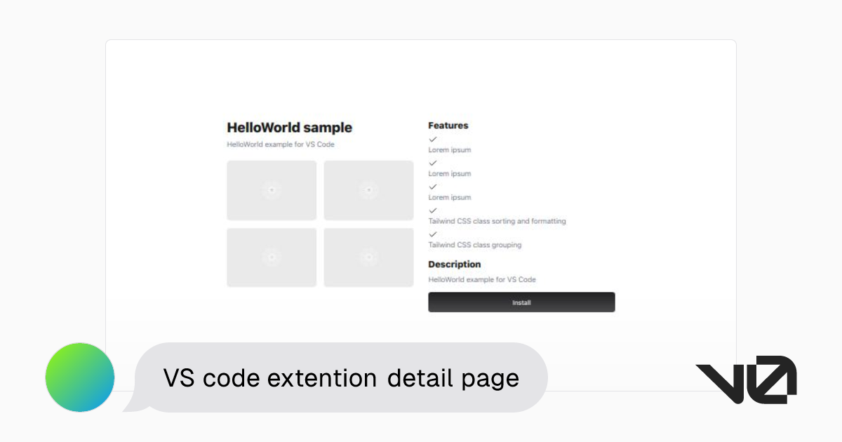 VS code extention detail page | A shadcn/ui and v0 generation - v0