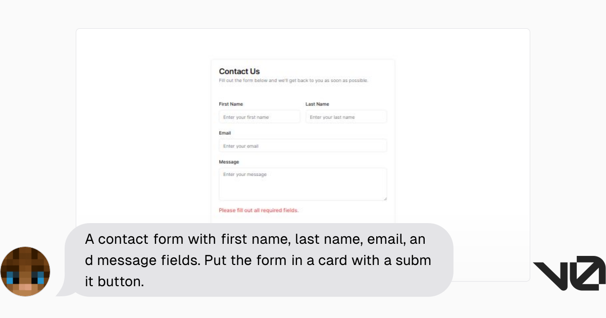 A contact form with first name, last name, email, and message fields ...