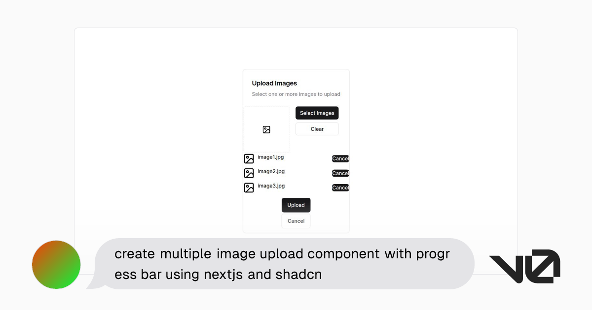 create multiple image upload component with progress bar using nextjs and shadcn | A shadcn/ui ...