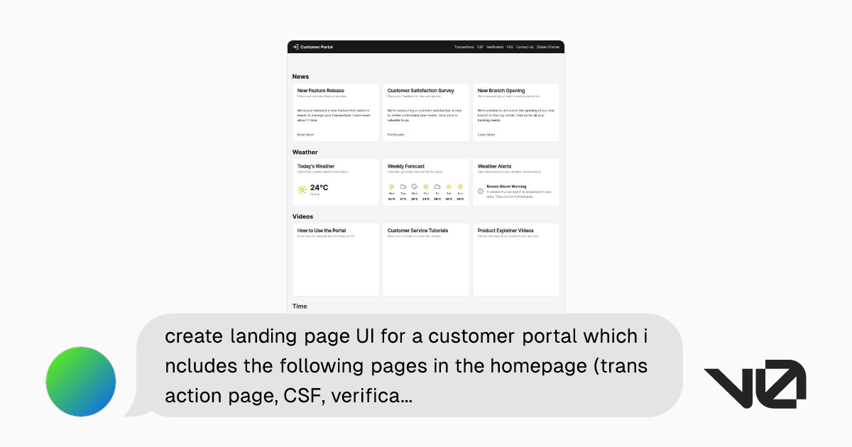create landing page UI for a customer portal which includes the following pages in the homepage ...