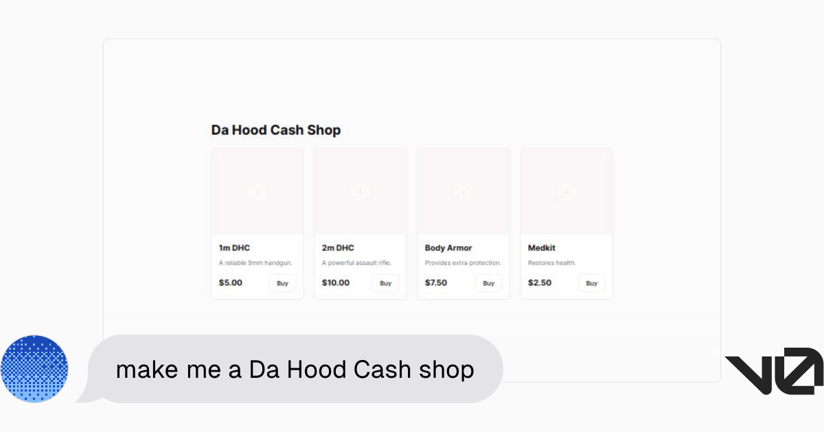 make me a Da Hood Cash shop | A shadcn/ui and v0 generation - v0