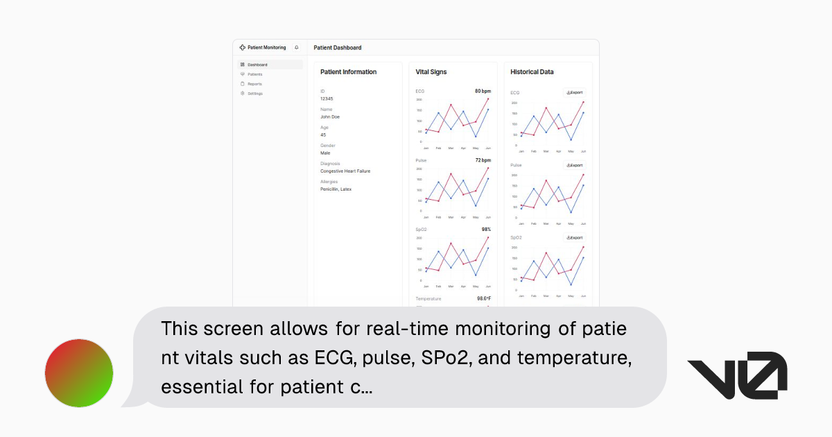 This screen allows for real-time monitoring of patient vitals such as ...
