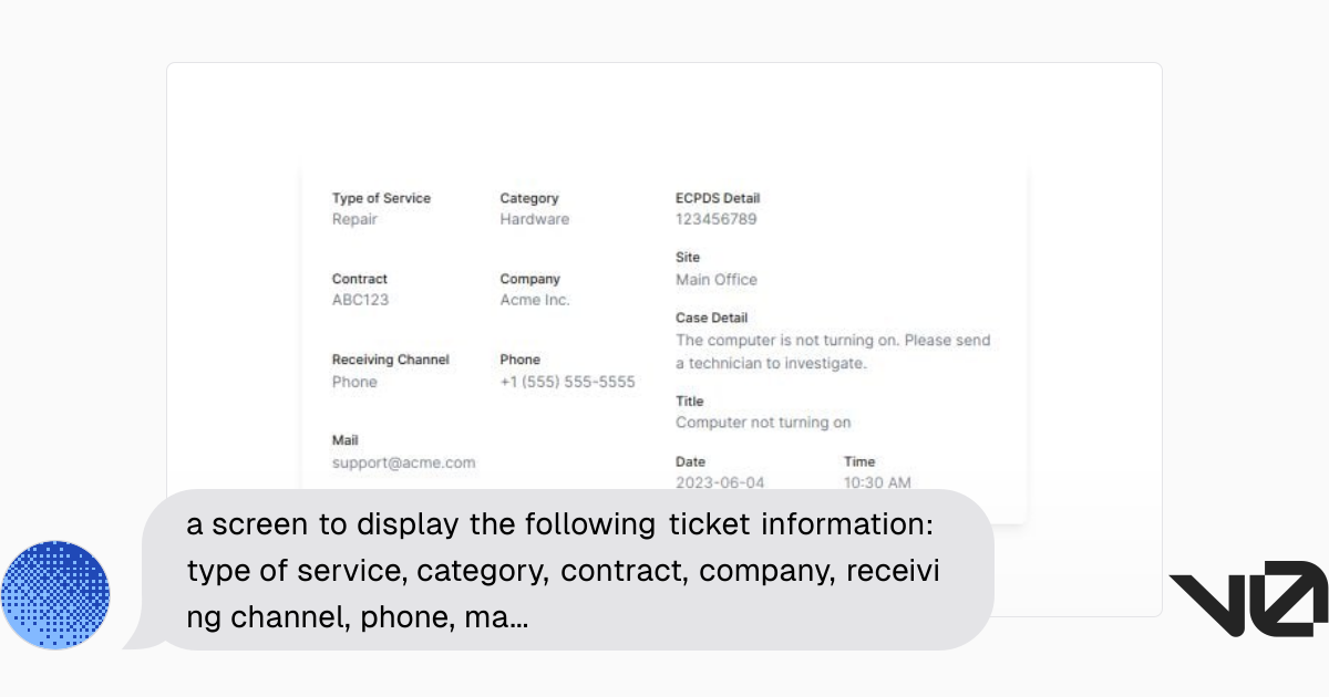 a screen to display the following ticket information: type of service ...