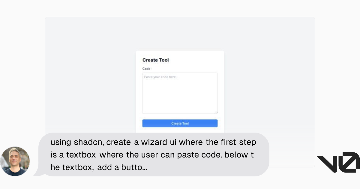 using shadcn, create a wizard ui where the first step is a textbox ...