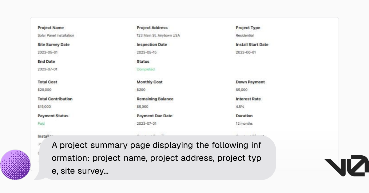 A project summary page displaying the following information: project ...