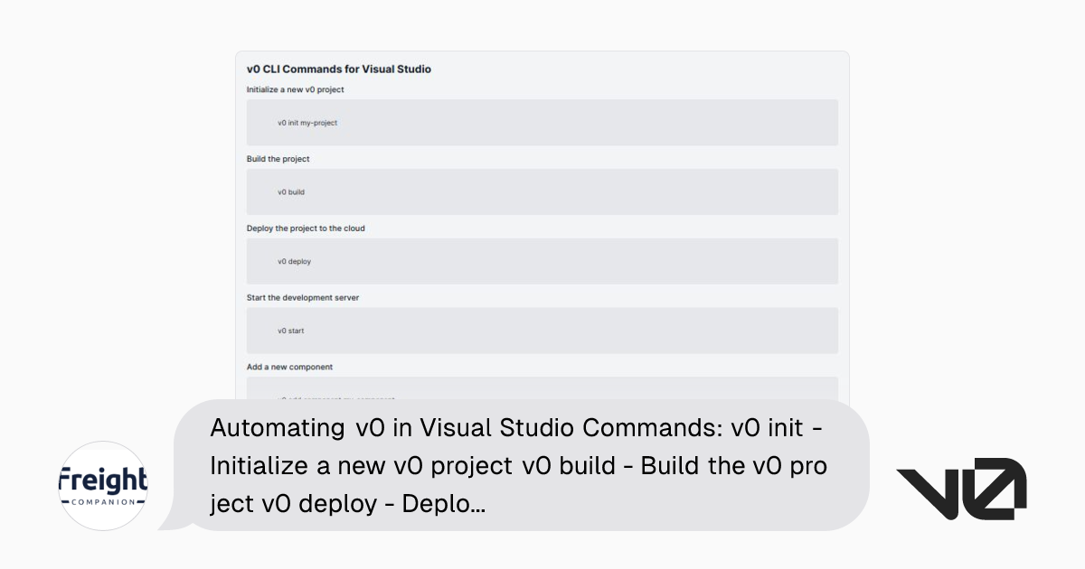 Automating v0 in Visual Studio Commands: v0 init - Initialize a new v0 ...