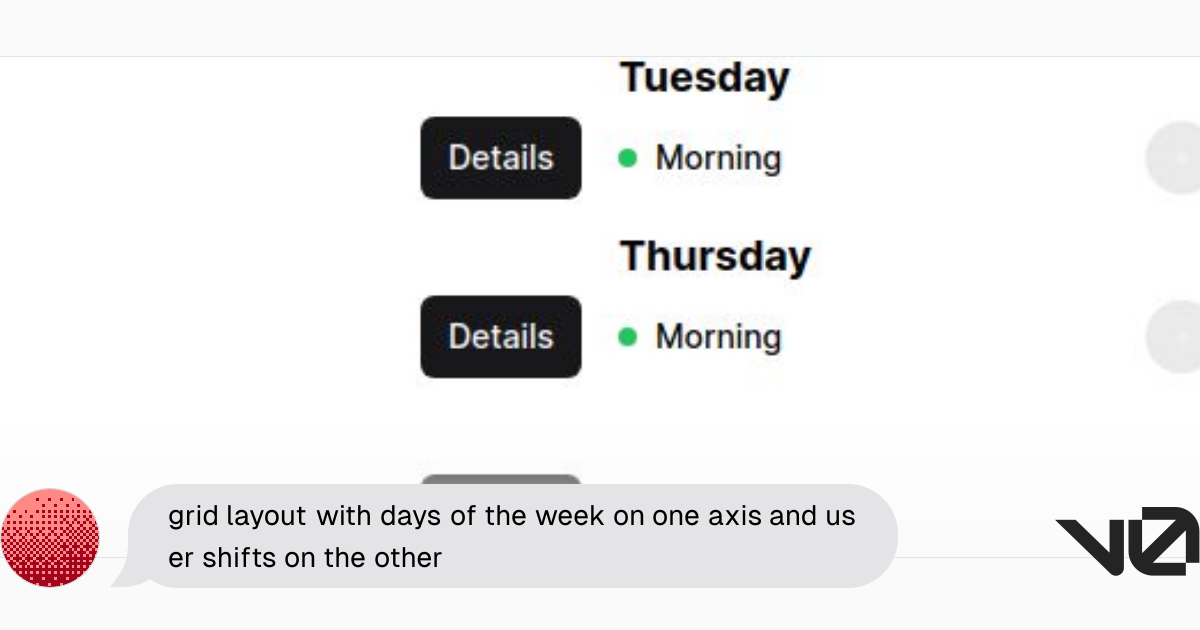 grid layout with days of the week on one axis and user shifts on the ...