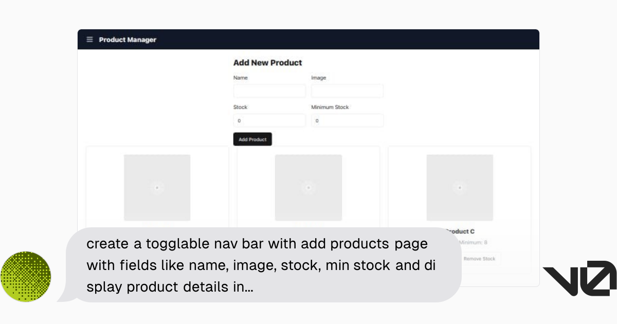 create a togglable nav bar with add products page with fields like name ...