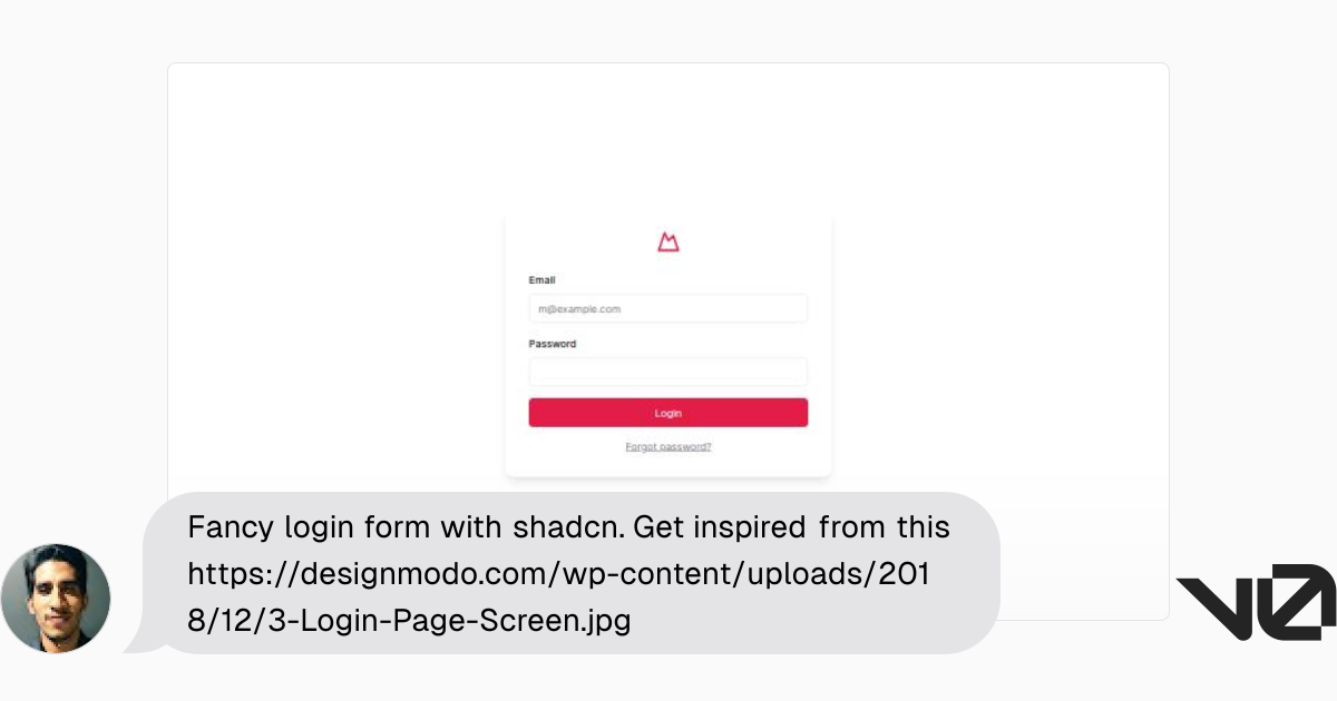Fancy login form with shadcn. Get inspired from this https://designmodo ...