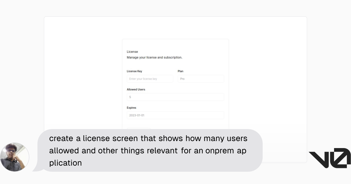 create a license screen that shows how many users allowed and other ...