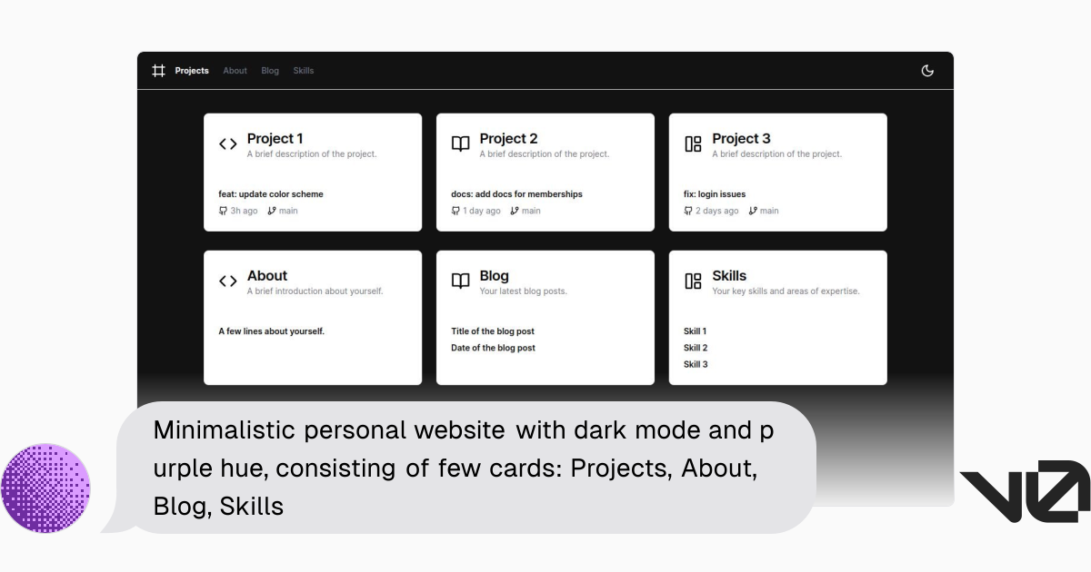 Minimalistic personal website with dark mode and purple hue, consisting ...