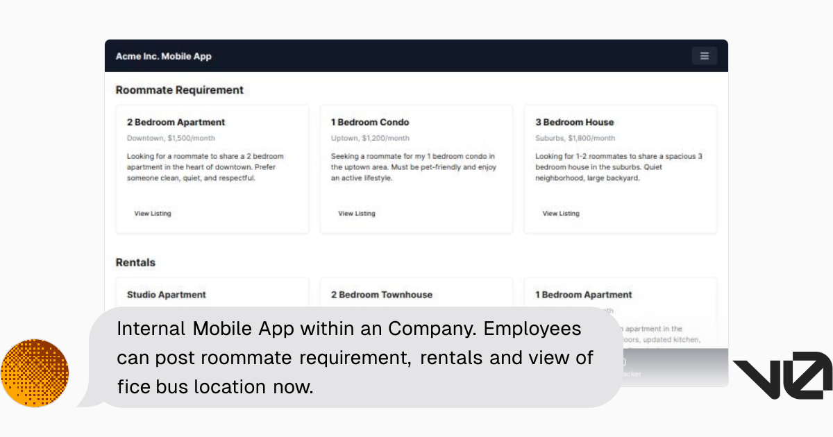 Internal Mobile App within an Company. Employees can post roommate ...