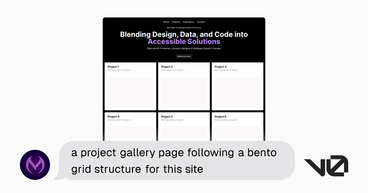 a project gallery page following a bento grid structure for this site | A shadcn/ui and v0 ...