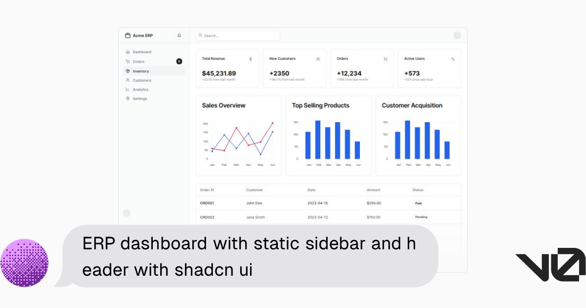 ERP dashboard with static sidebar and header with shadcn ui | A shadcn ...