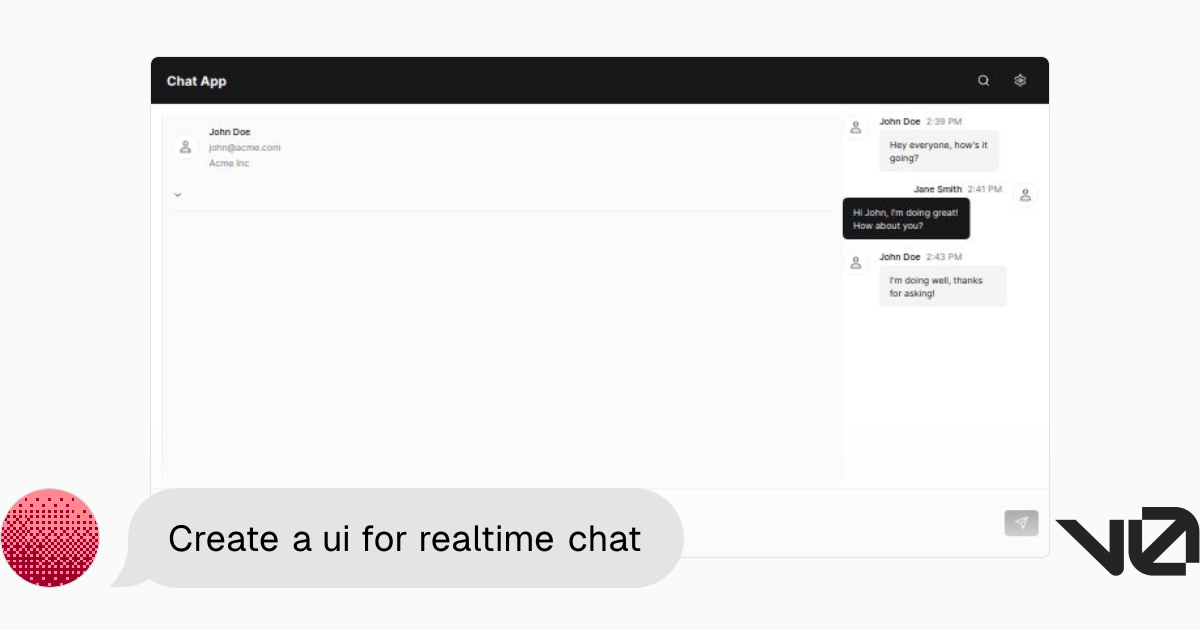 Create a ui for realtime chat | A shadcn/ui and v0 generation - v0