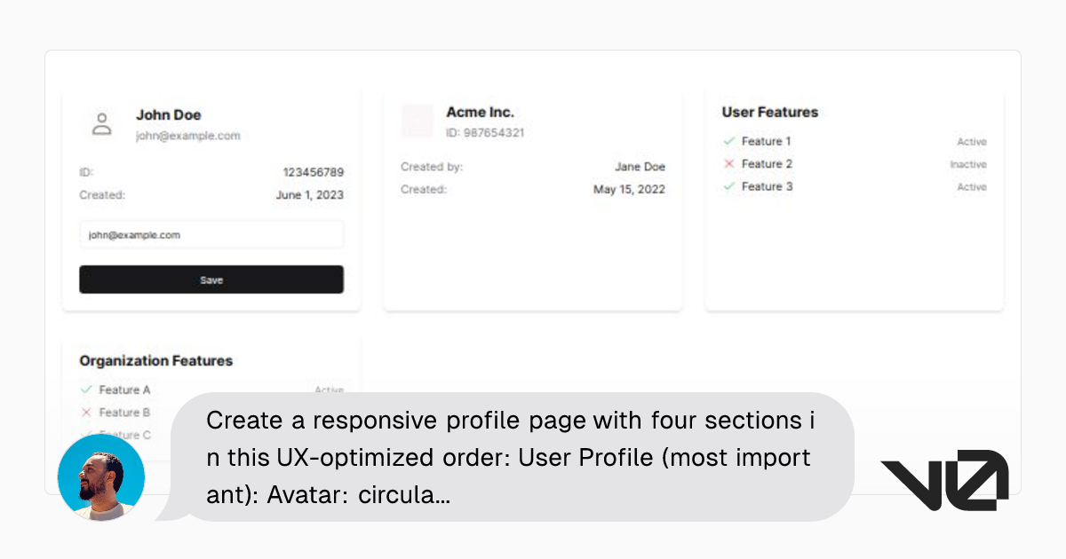 Create a responsive profile page with four sections in this UX ...