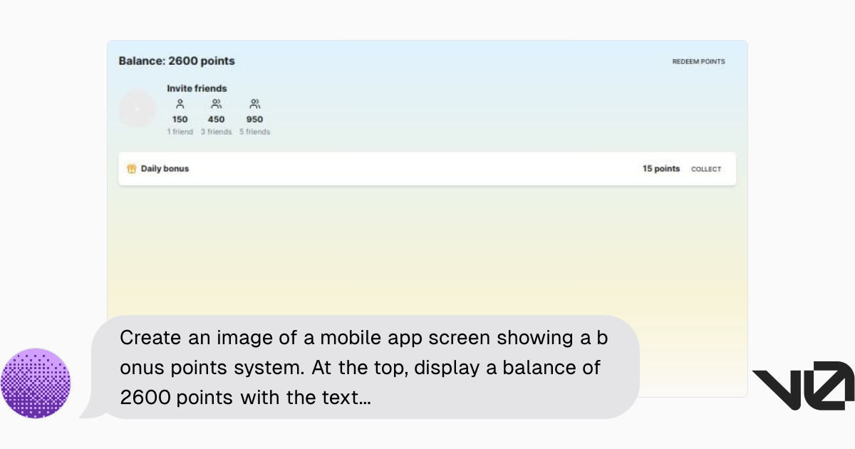 Create an image of a mobile app screen showing a bonus points system ...