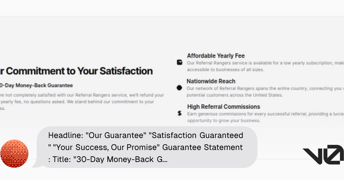 Headline: "Our Guarantee" "Satisfaction Guaranteed" "Your Success, Our ...
