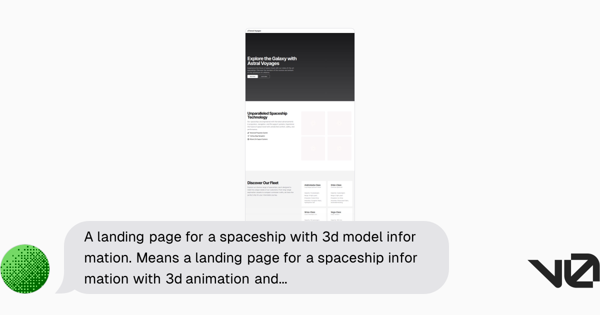 A landing page for a spaceship with 3d model information. Means a ...